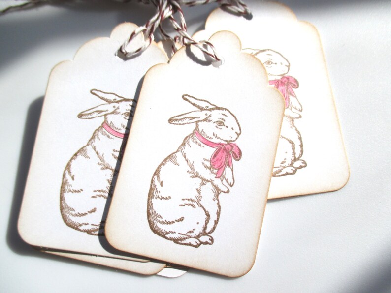 Easter Bunny Gift Tags, Easter Rabbit With Pink Bow Gift Tags, Easter ...