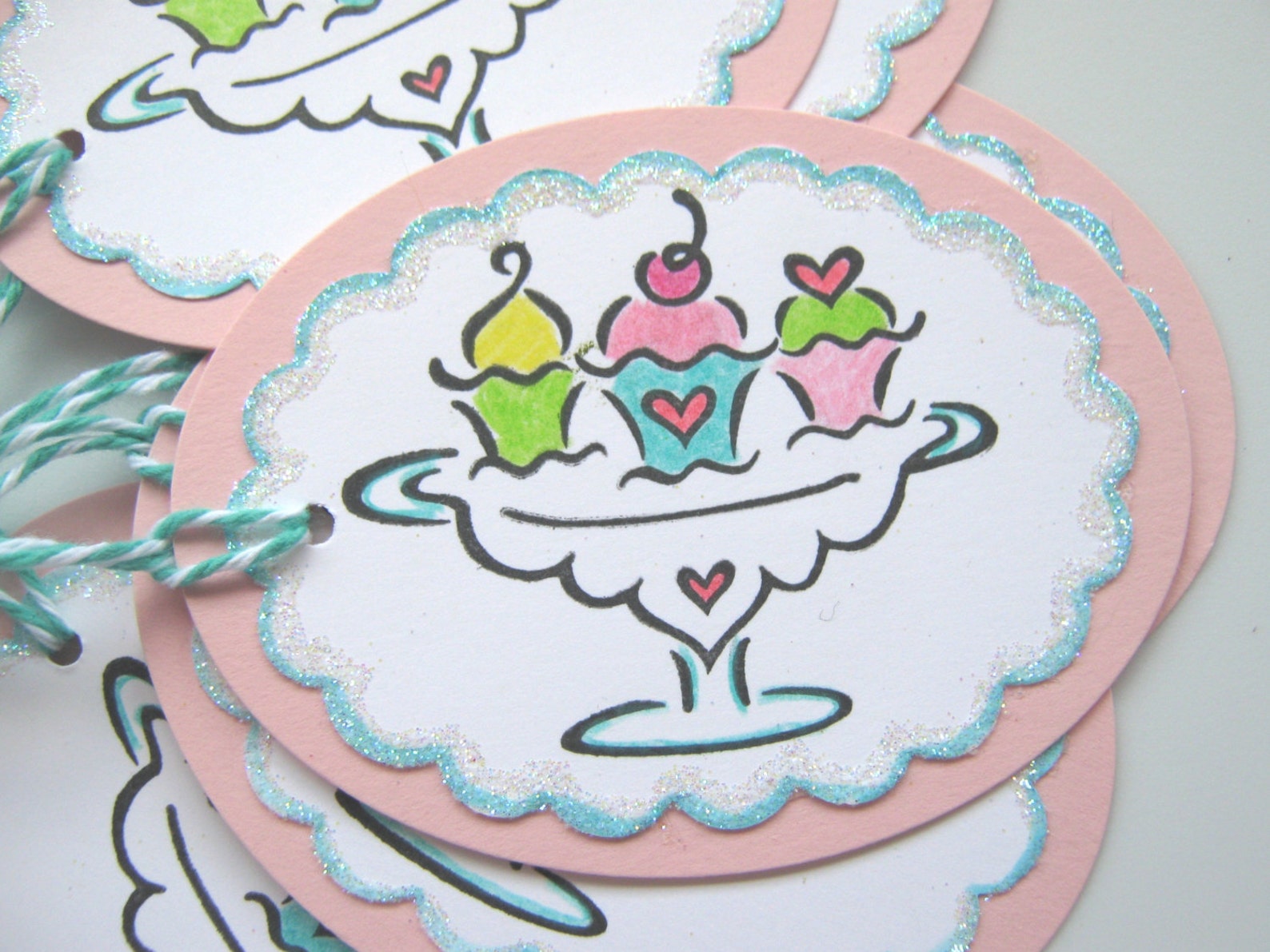 Pink and Aqua Cupcake Tags - Etsy