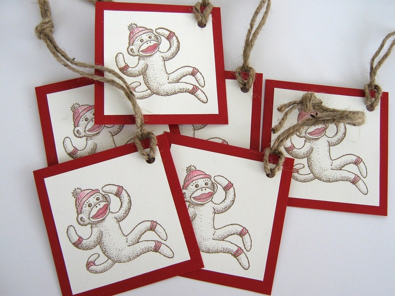 Red and Cream Sock Monkey Gift Tags - Etsy