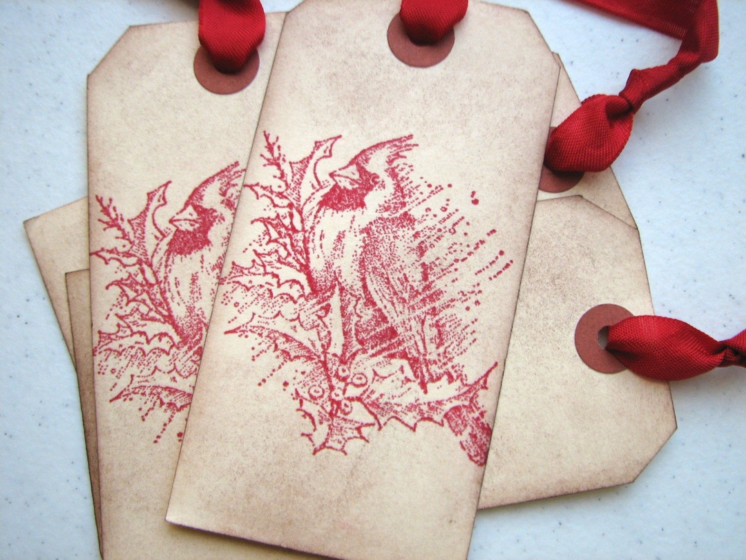 Red Cardinal Bird Holiday Gift Tag - Etsy
