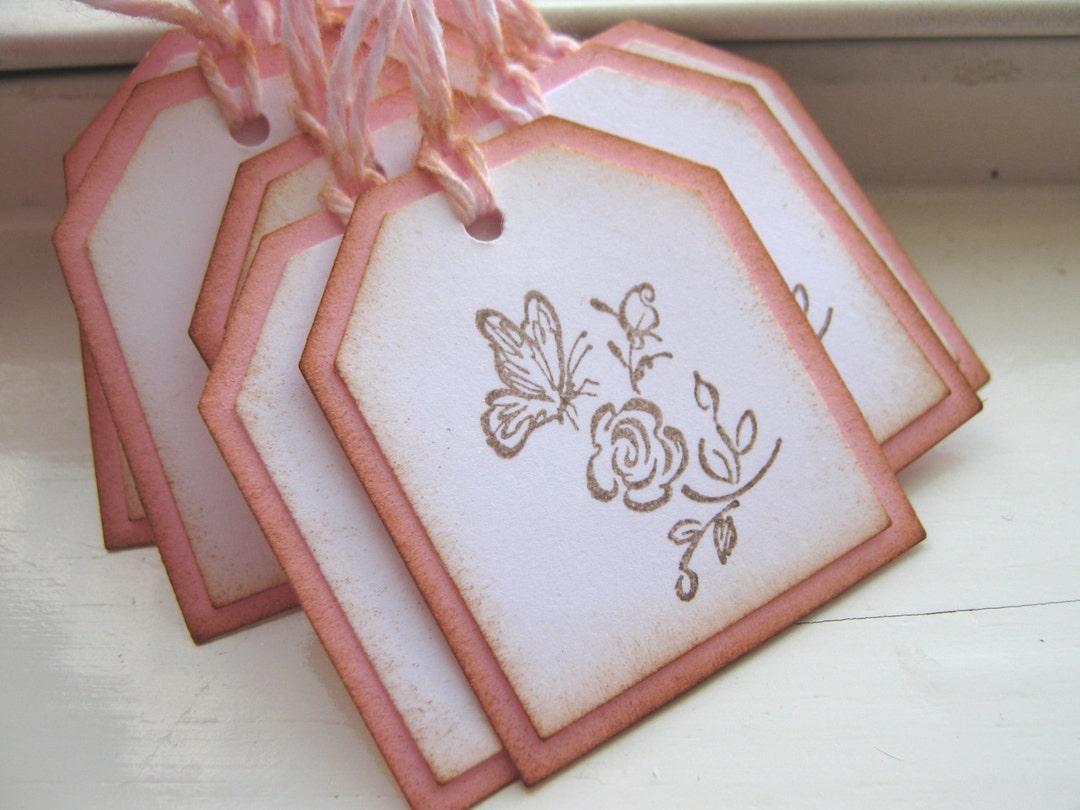 Pink Butterfly and Rose Mini Gift Tags - Etsy