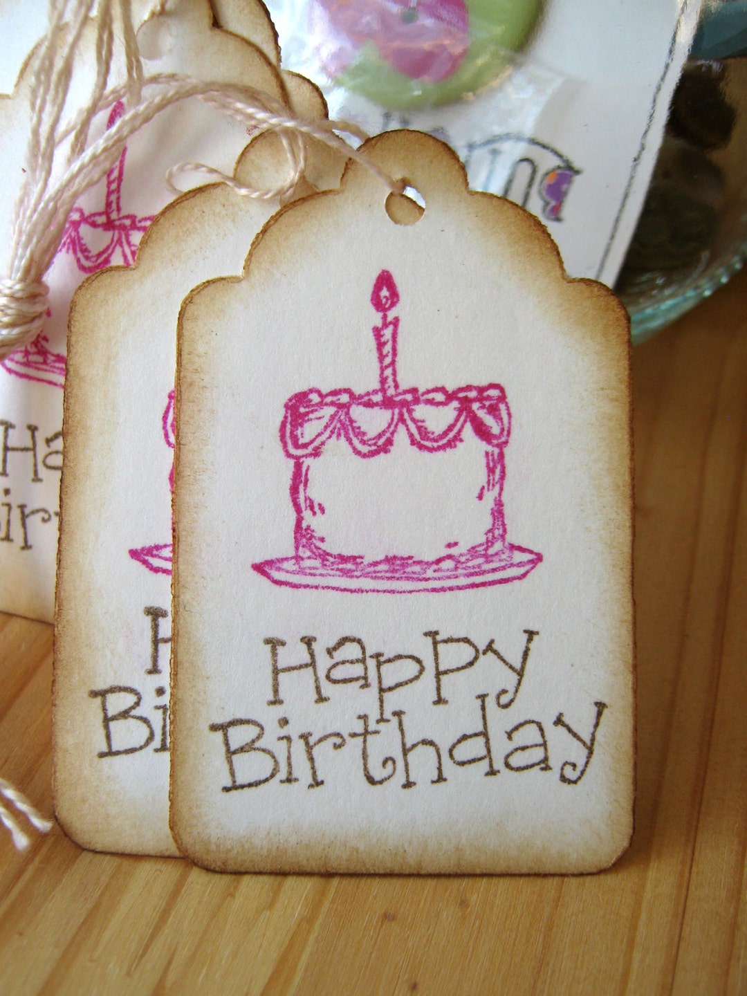 Happy Birthday, Cake Gift Tags, Pink - Etsy