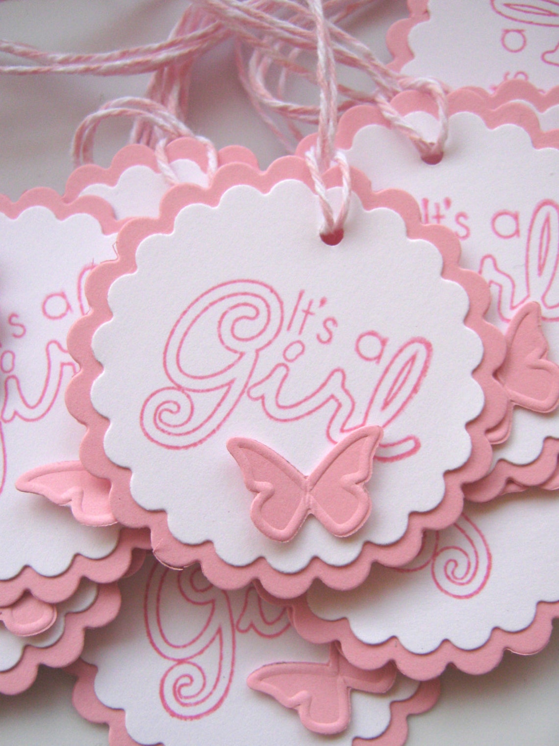 It's a Girl, Baby Gift Tags, Pink and White Baby Girl Tags, Pink ...
