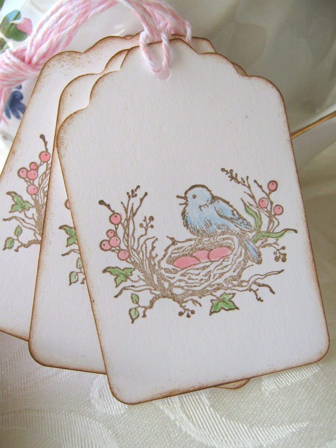 Spring Pink and Blue Bird Nest and Egg Gift Tags - Etsy