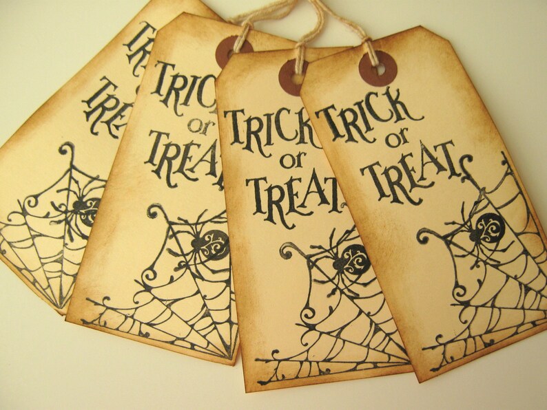 Trick or Treat Spider Web Tags - Etsy