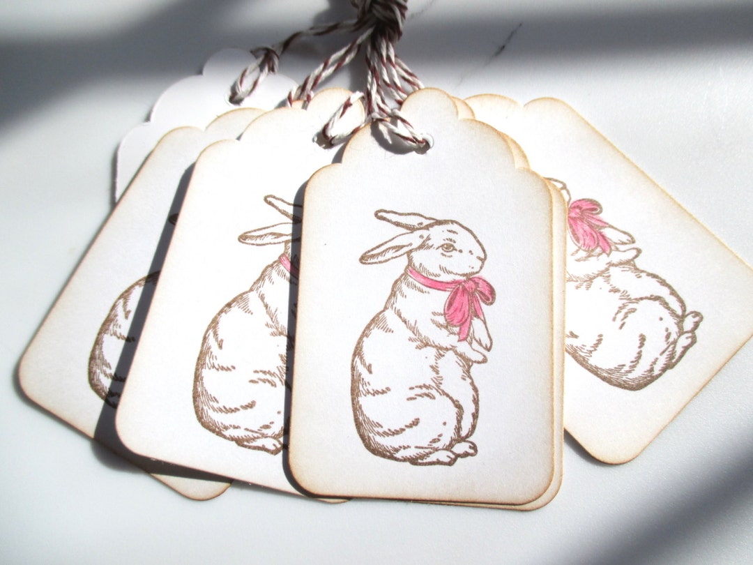 Easter Bunny Gift Tags, Easter Rabbit With Pink Bow Gift Tags, Easter ...