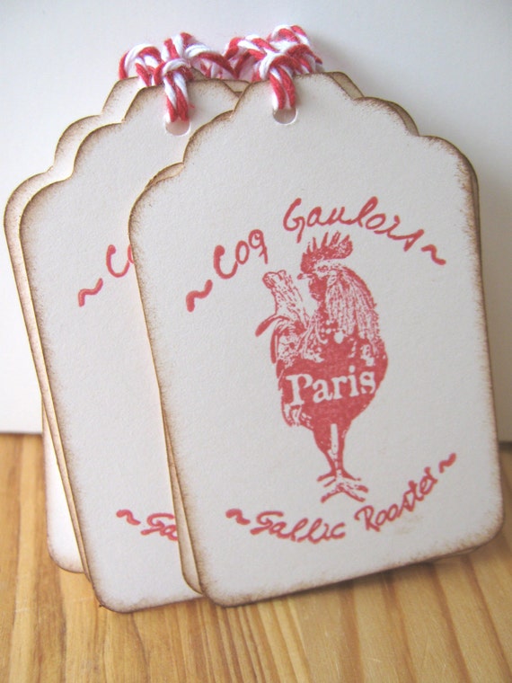 Red Rooster Gift Tags French Gift Tags Paris Gift Tags | Etsy