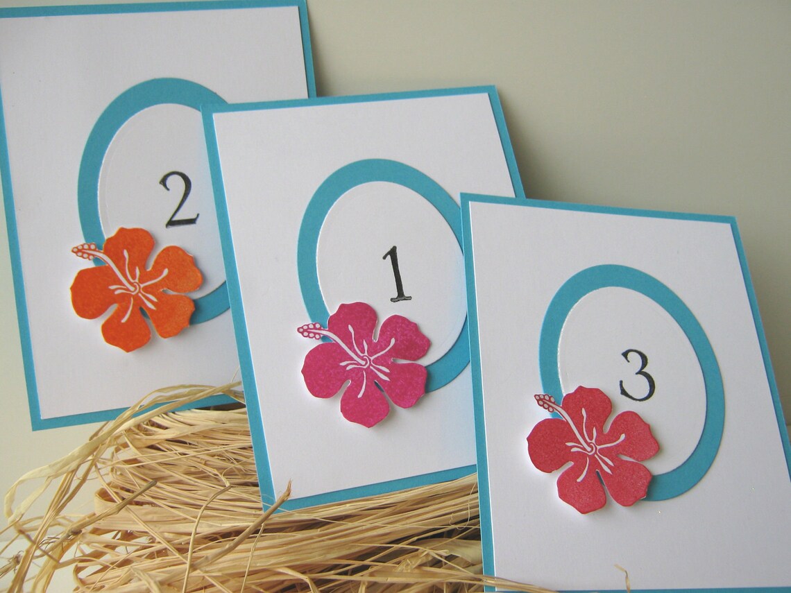 Tropical Wedding Table Numbers, Hibiscus, Hawaii Wedding Table Numbers ...