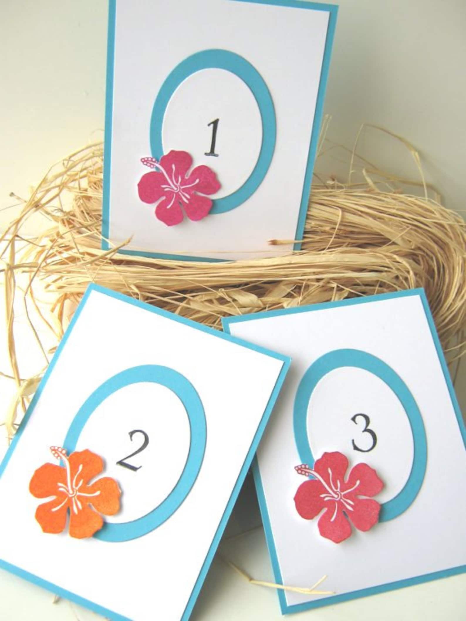Tropical Wedding Table Numbers, Hibiscus, Hawaii Wedding Table Numbers ...
