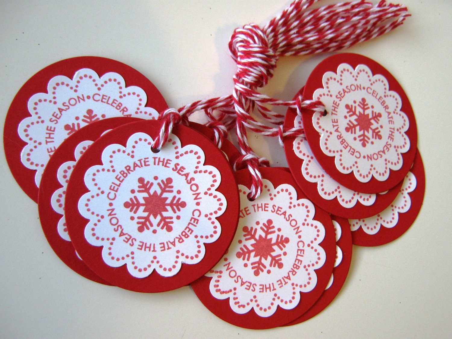 Christmas Gift Tag Red Snowflake Round - Etsy