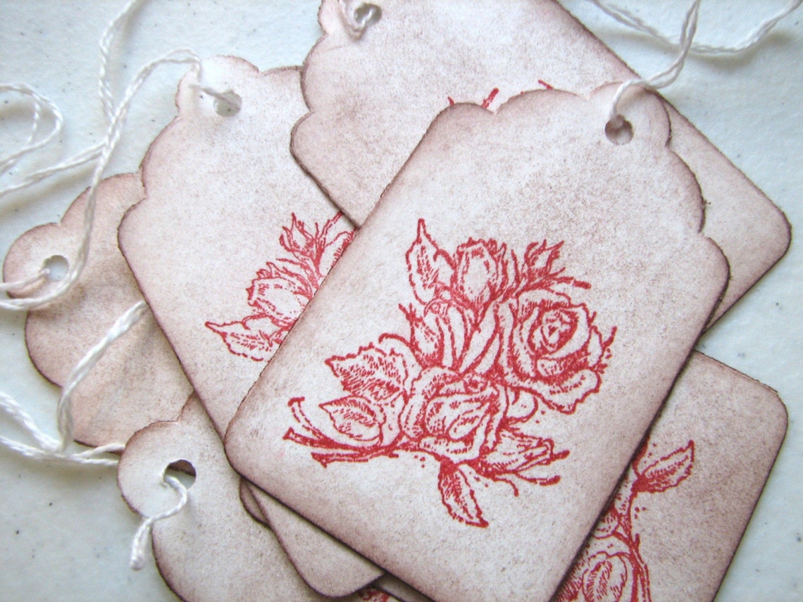Red Rose Tags Set of 6 - Etsy