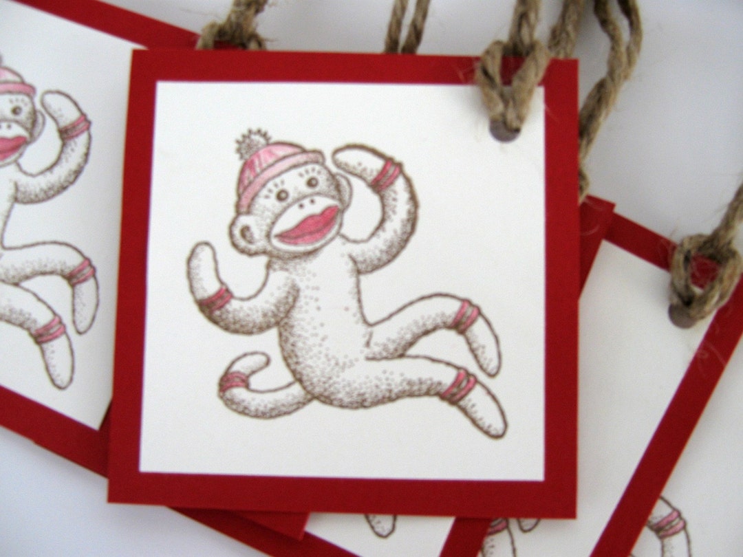 Red and Cream Sock Monkey Gift Tags - Etsy