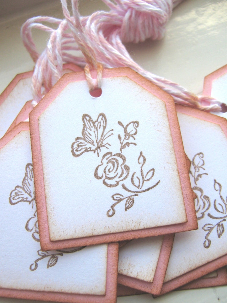 Pink Butterfly and Rose Mini Gift Tags - Etsy