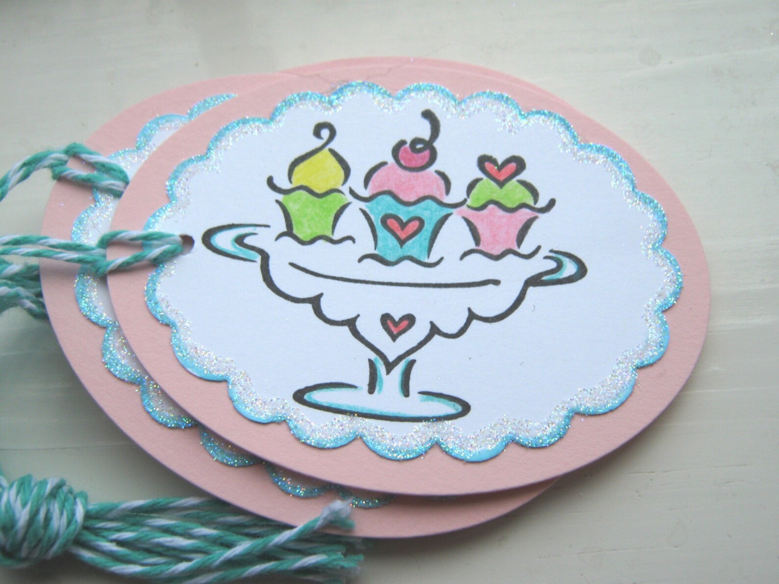 Pink and Aqua Cupcake Tags - Etsy