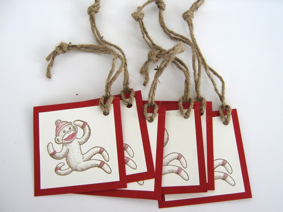 Red and Cream Sock Monkey Gift Tags - Etsy