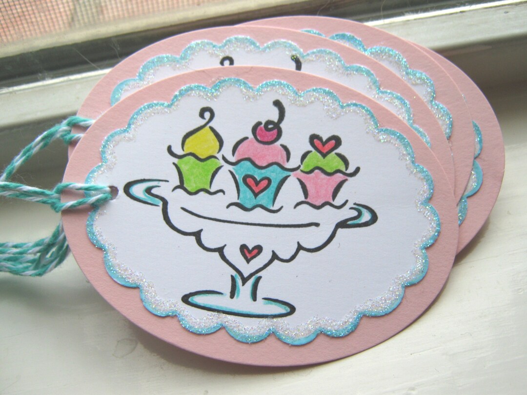 Pink and Aqua Cupcake Tags - Etsy