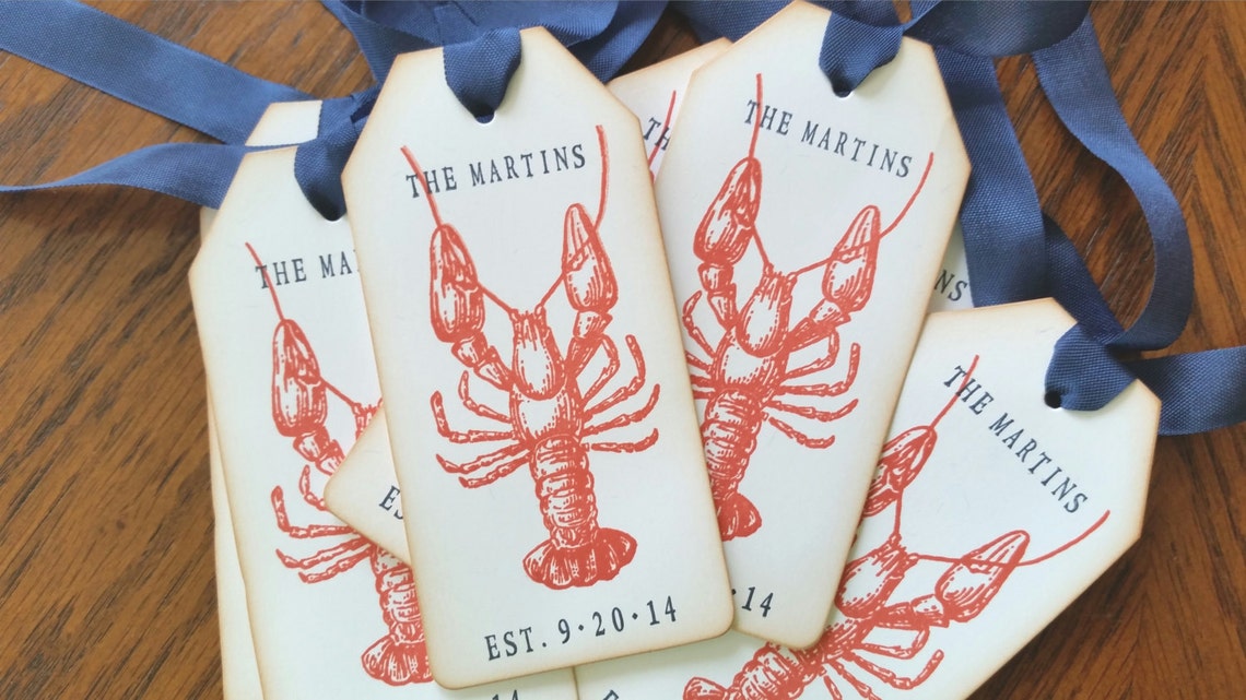 Lobster Gift Tags, Lobster Wedding Tags, Est 2014 Gift Tags, Wedding ...