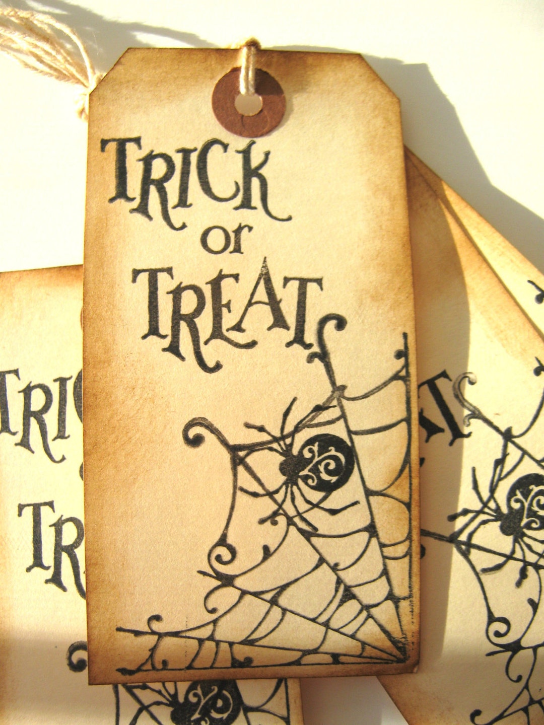 Trick or Treat Spider Web Tags - Etsy
