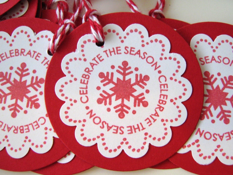 Christmas Gift Tag Red Snowflake Round - Etsy