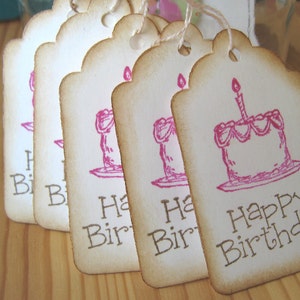 Happy Birthday, Cake Gift Tags, Pink - Etsy