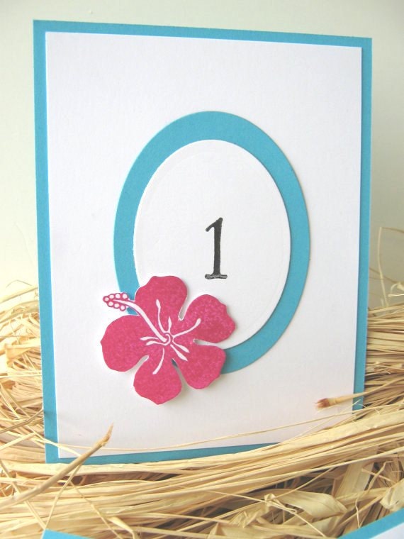 Tropical Wedding Table Numbers, Hibiscus, Hawaii Wedding Table Numbers ...
