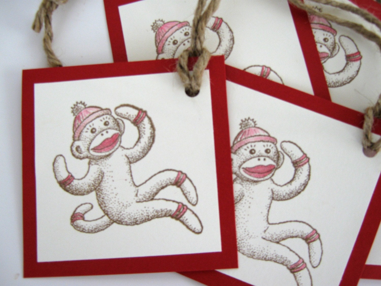 Red and Cream Sock Monkey Gift Tags - Etsy