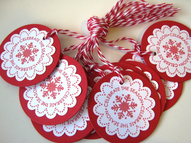 Christmas Gift Tag Red Snowflake Round - Etsy
