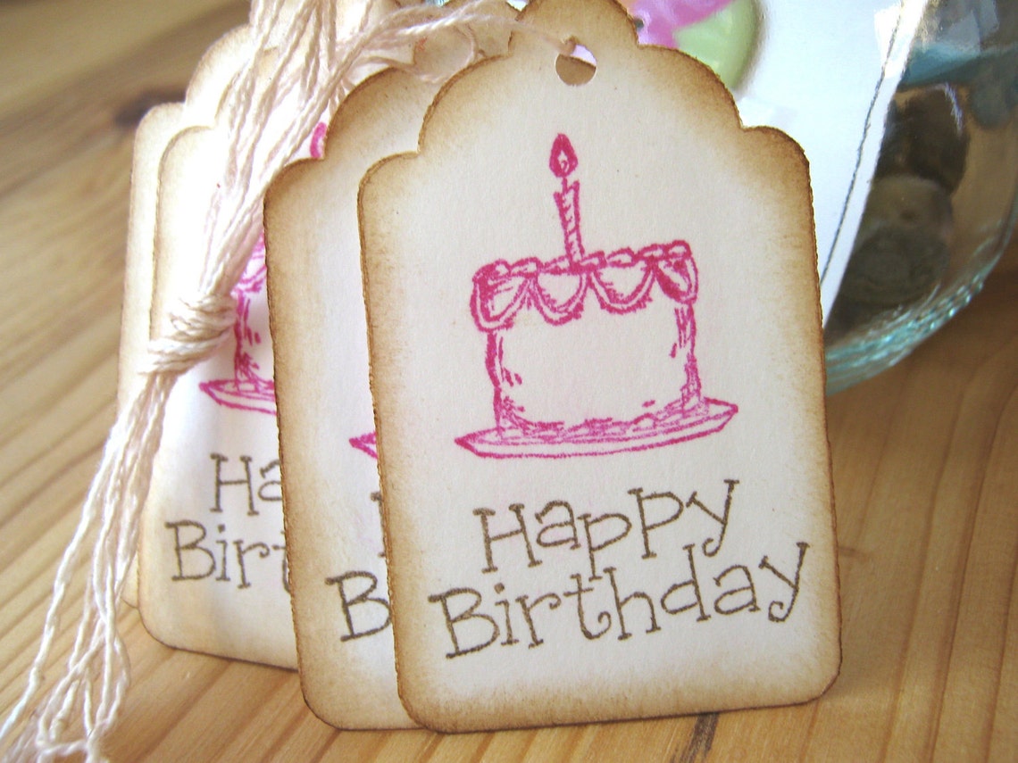 Happy Birthday Cake Gift Tags Pink - Etsy