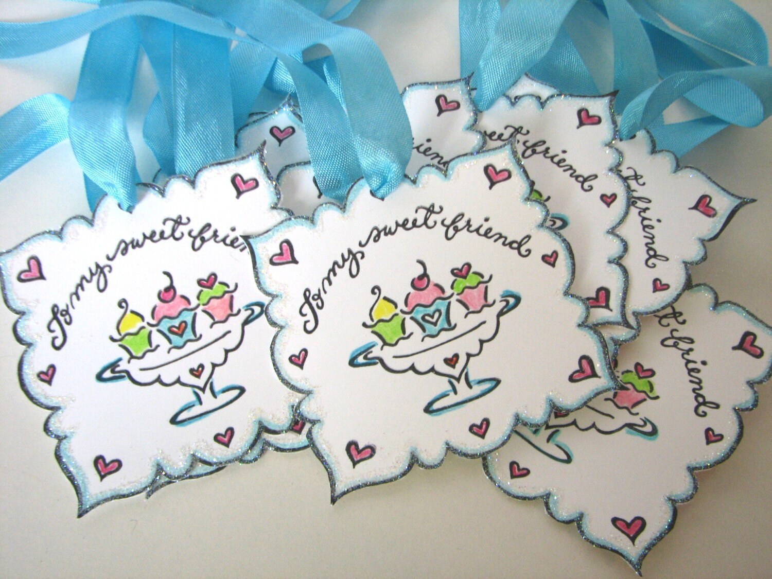 Aqua and Pink Cupcake Tags Hand Glittered Set of 6 - Etsy