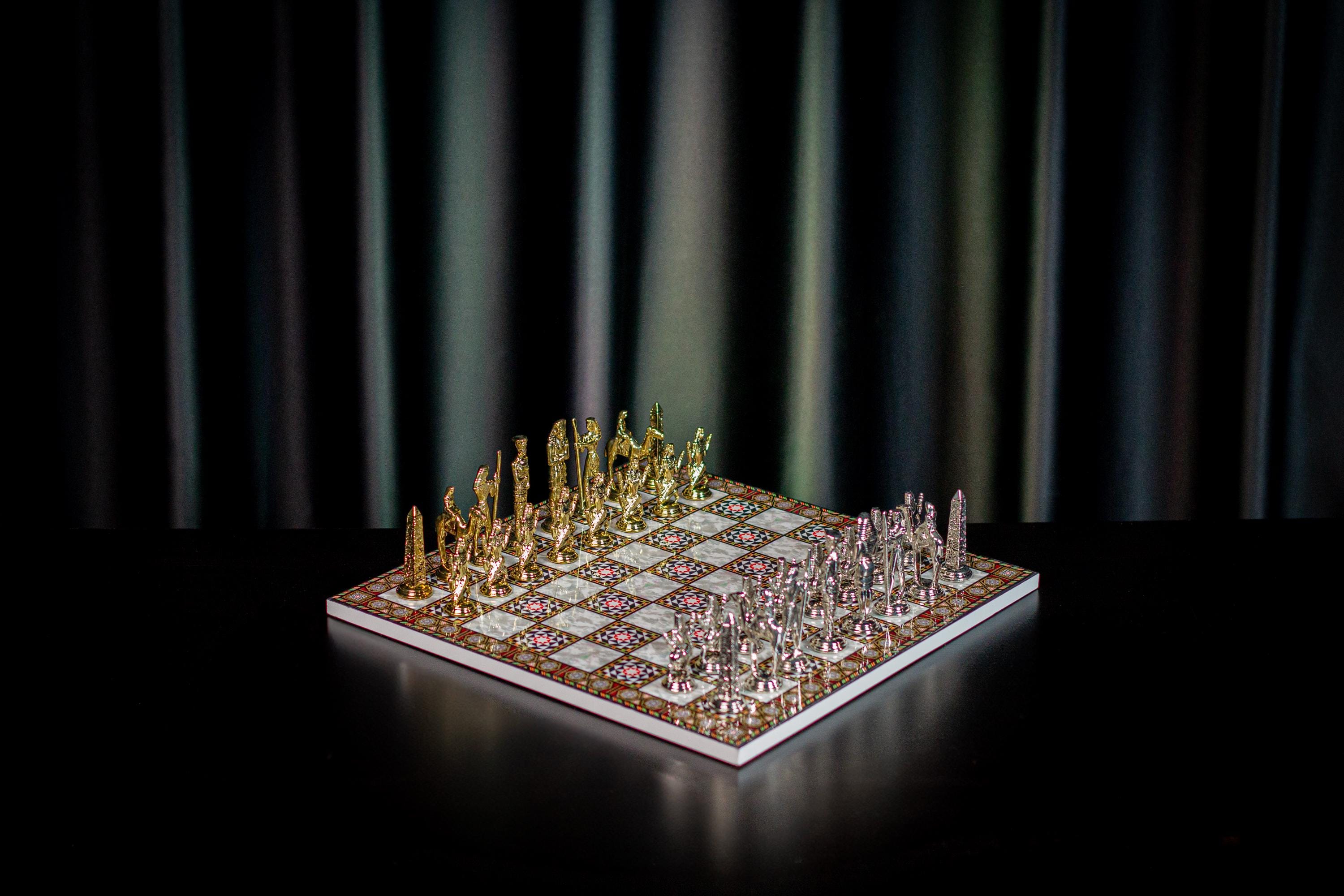 Metal Chess Set,ancient Egypt Pharaoh Figure Chess Pieces and Mosaic ...