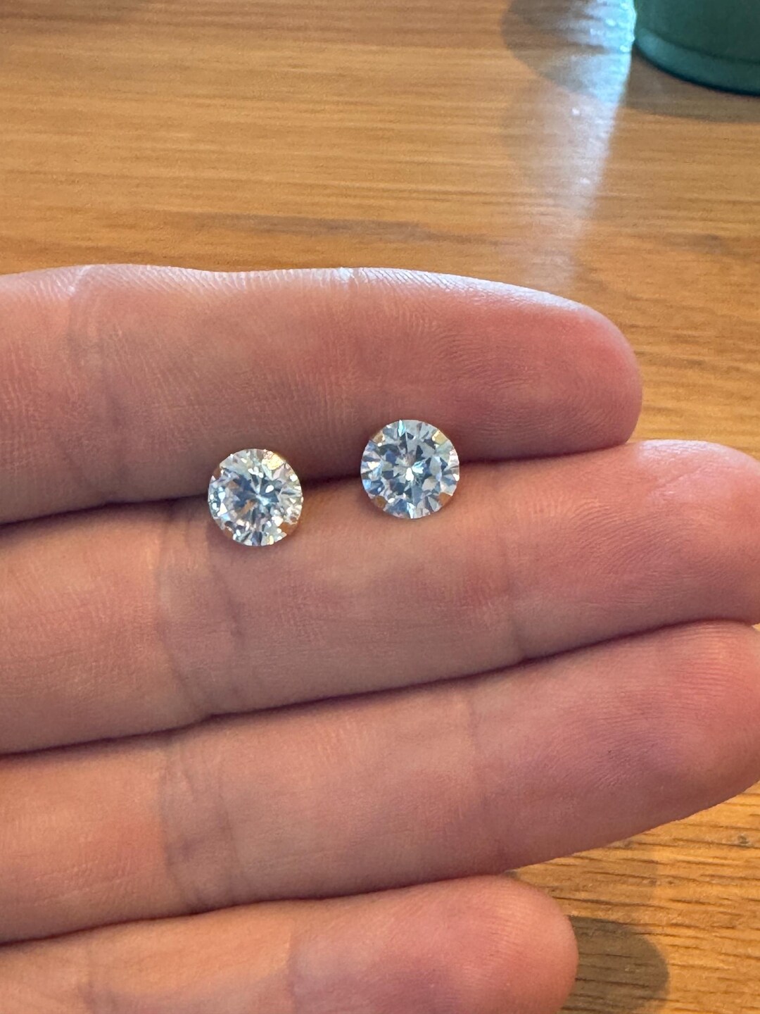 14K Solid Gold Screw Back Round Clear Stud Earrings 8mm - Etsy