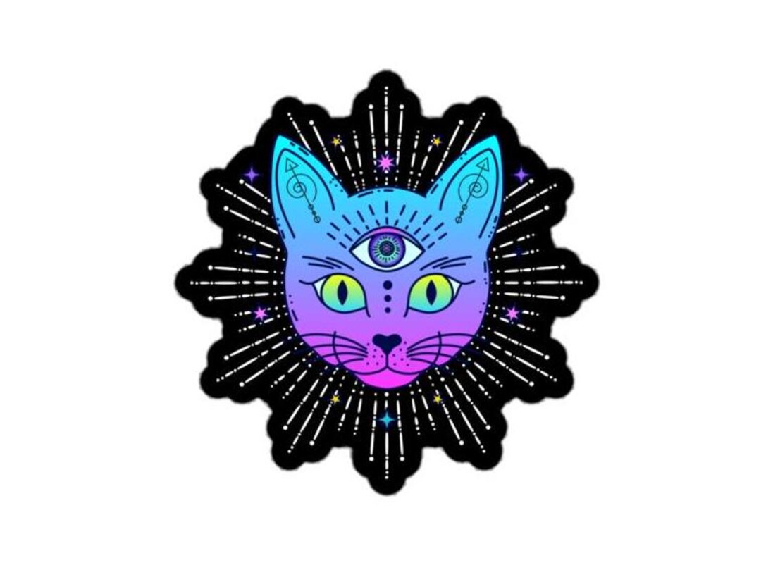 Psychedelic Third Eye Cat Face Sticker Trippy Pink Blue Vinyl Decal ...