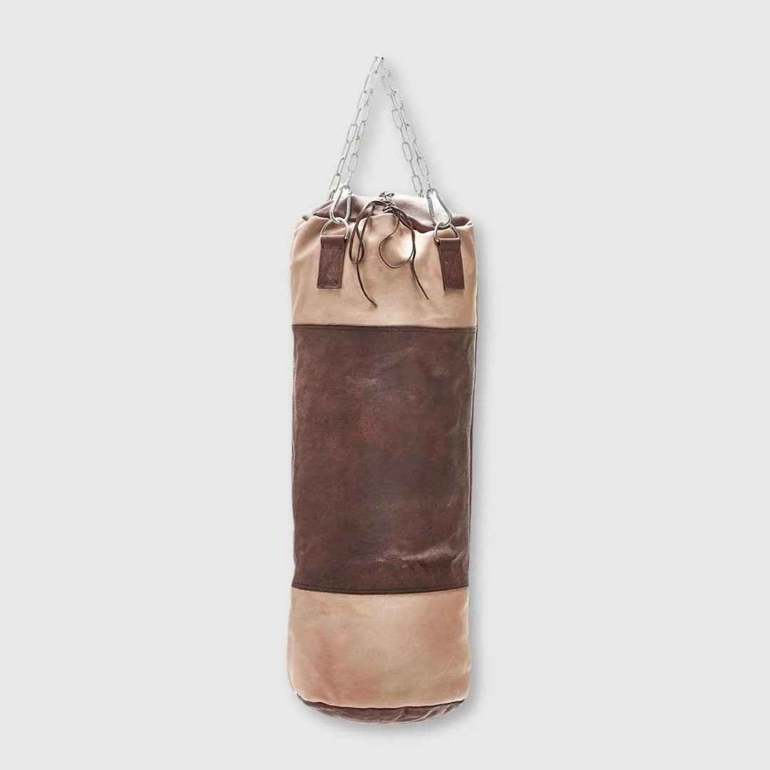 Handcrafted Tan Vintage Leather Punching Bag, Heavy Duty Boxing Bag for ...
