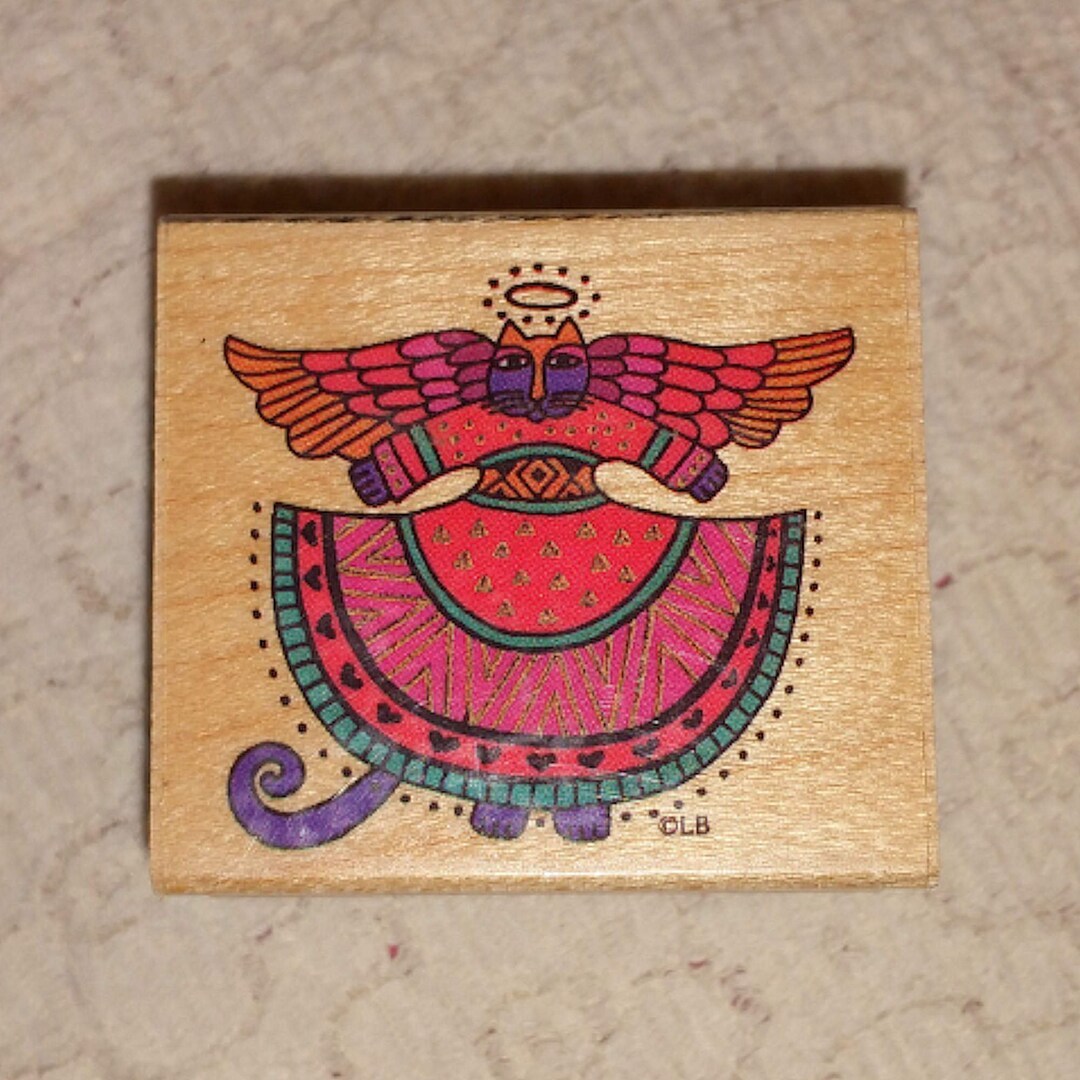 Vintage Rubber Stamp. Laurel Burch Angelicat Angel Stamp. Cat Wood ...