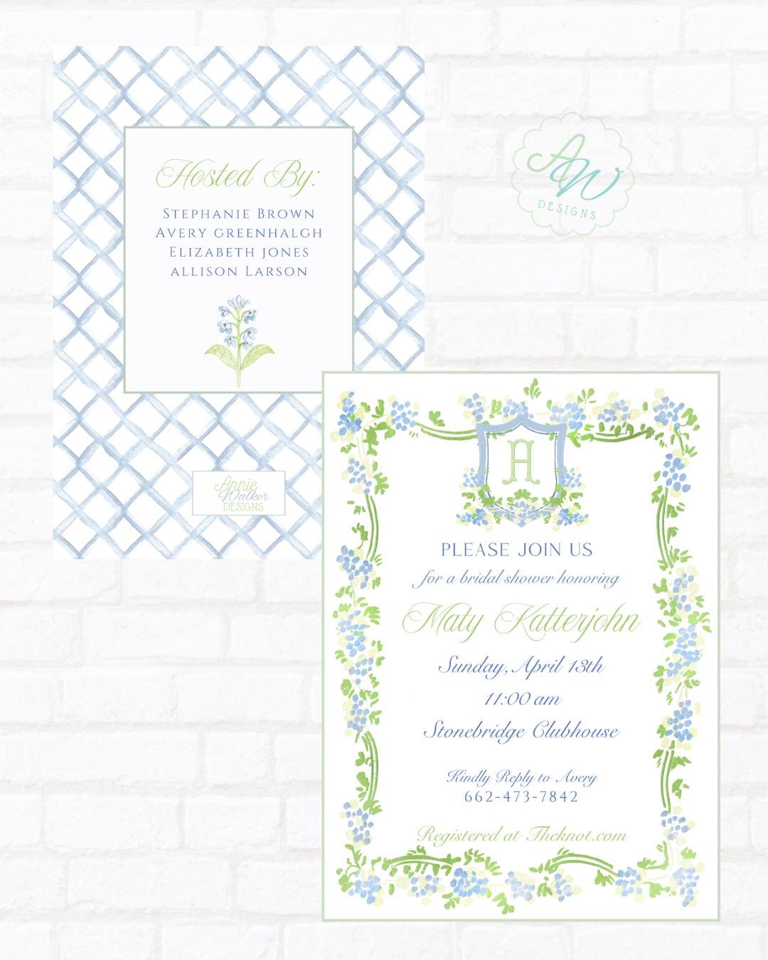 Blue and Green Grandmillenial Invitation - Etsy