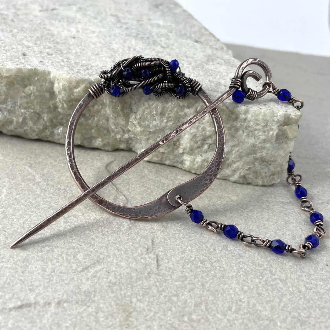 Dark Blue Wire Wrapped Pin, 50mm, Solid Copper, Wire Wrapped, Scarf ...