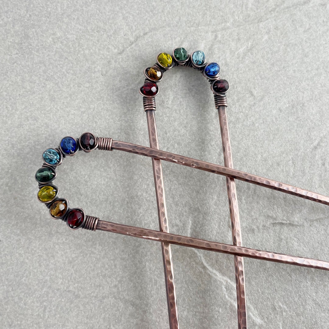 Rainbow Copper Hair Pin, 10 Gauge, Colourful Summer Wire Wrapped Hair ...