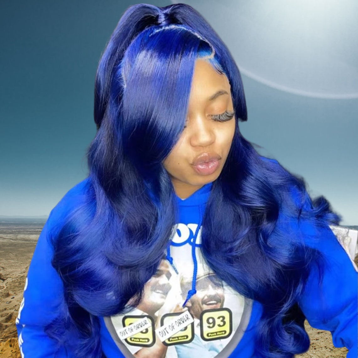 Sapphire Blue Lace Front Wig, 13x4 Body Wave Human Hair Wig, Dark Blue ...