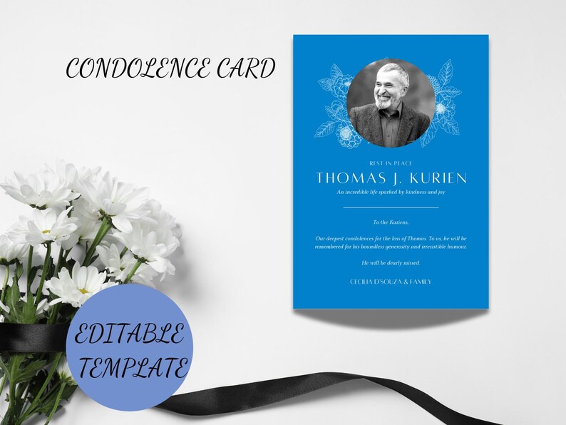 Elegant Condolence Card Template | Editable Canva Word | Instant ...
