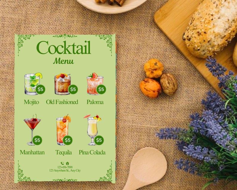 Editable Cocktail Menu Template | Modern & Printable Drink Menu | Canva ...