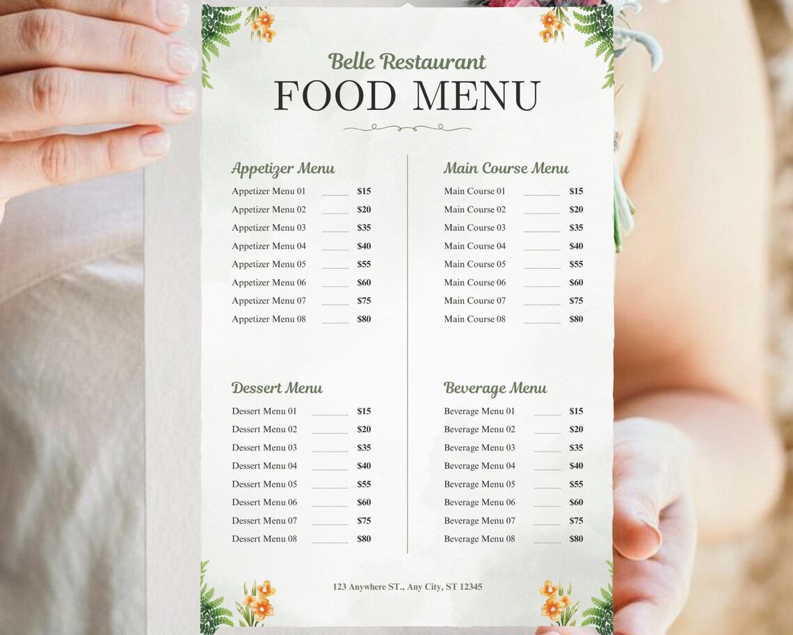 Editable Restaurant Menu Template: Printable Canva Design - Etsy
