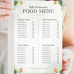 Editable Food Menu Template | Printable & Digital Restaurant Menu ...