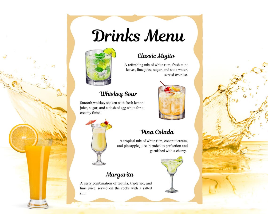 Editable Drink Menu Template: Custom Bar Menu Design (digital) - Etsy