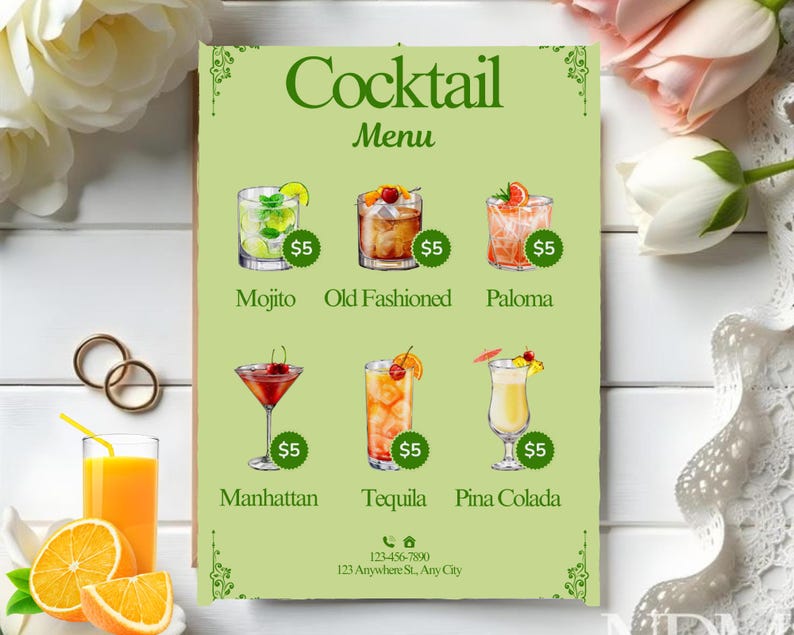 Editable Cocktail Menu Template | Modern & Printable Drink Menu | Canva ...