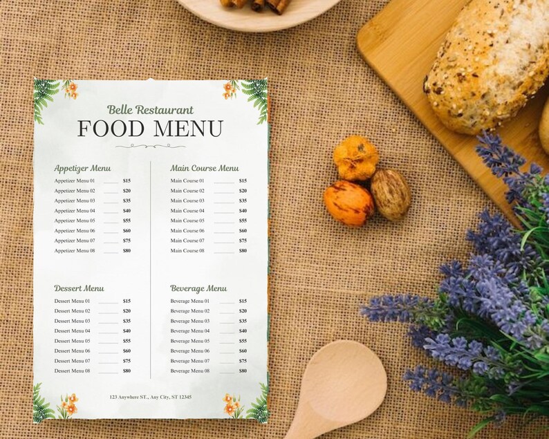 Editable Food Menu Template | Printable & Digital Restaurant Menu ...