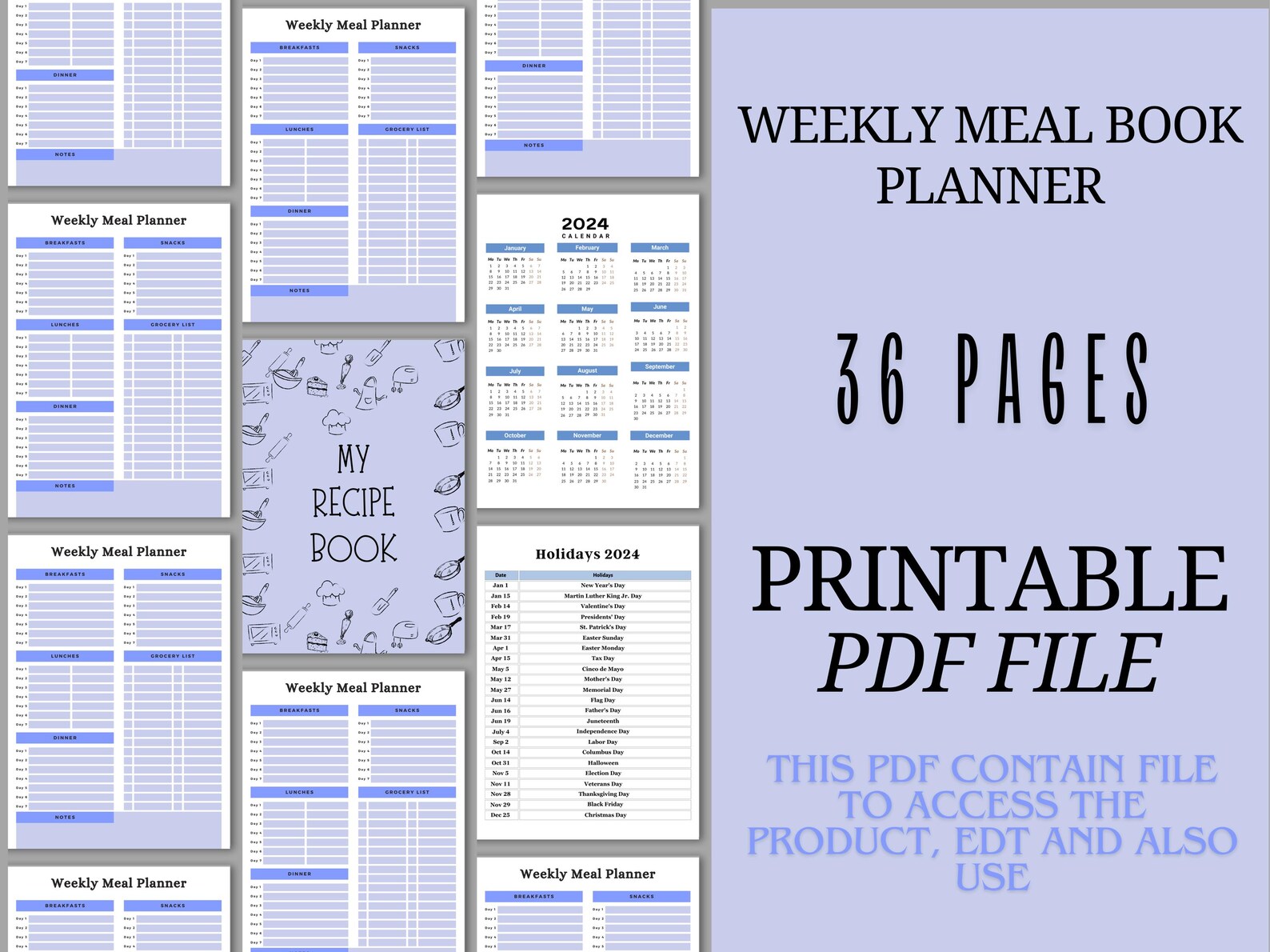 Printable Weekly Dinner Menu Planner, PDF Instant Download, Meal ...