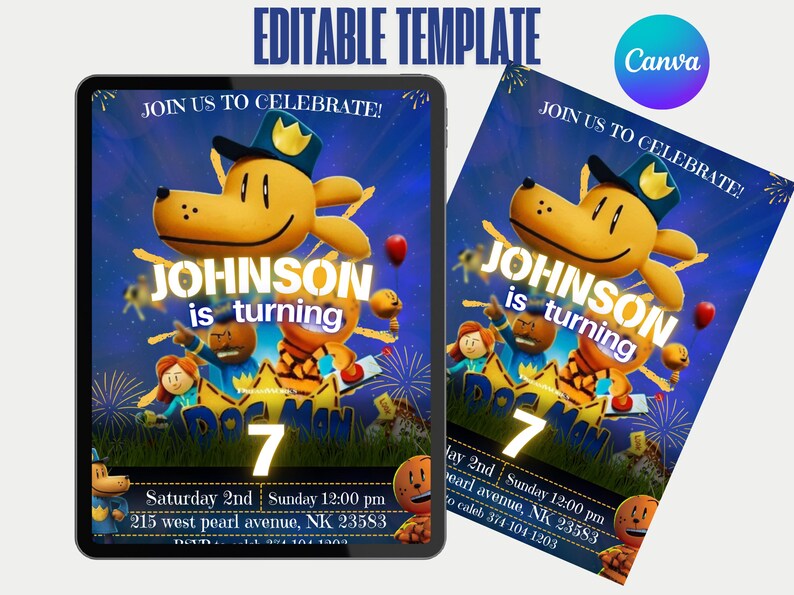 Editable Dog Man Movie Ticket Birthday Invitation, Editable Dog Man ...