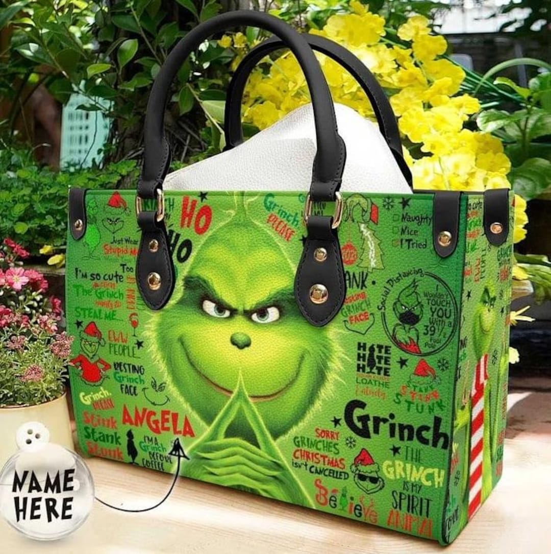 Grinch Christmas Women Leather Bag, Grinch Lover Handbag, Custom ...