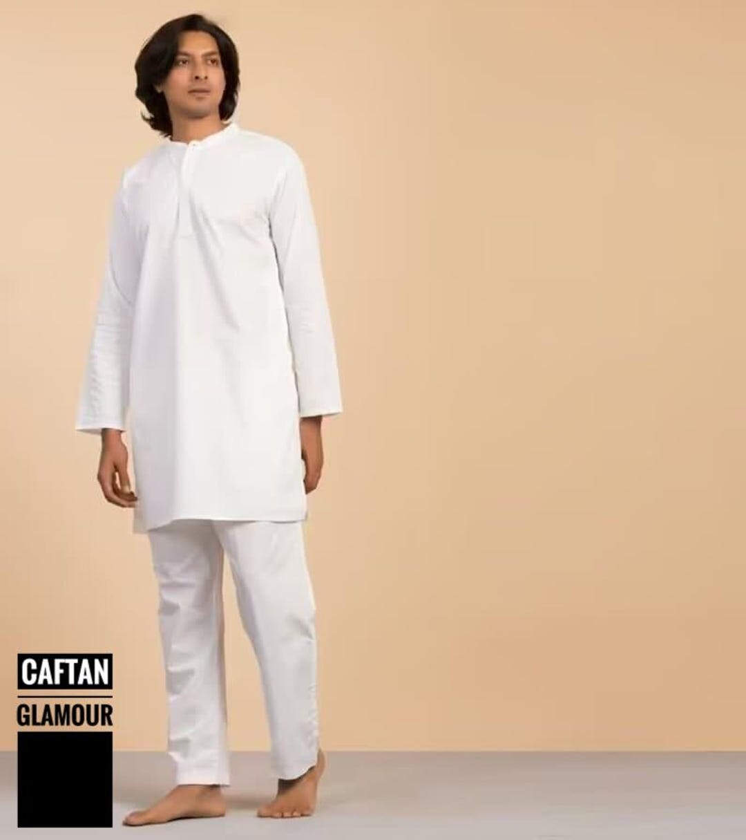 Handmade Men's White Yoga Kurta Pajama: Long Sleeve Morning Dress - Etsy