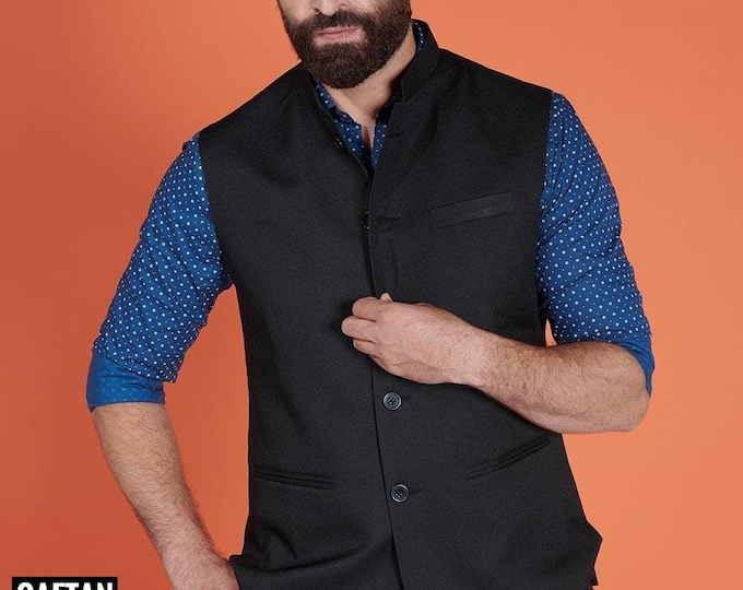 Imran Khan Style Handmade Pakistani Men’s Waistcoats-indian Nehru Cut ...